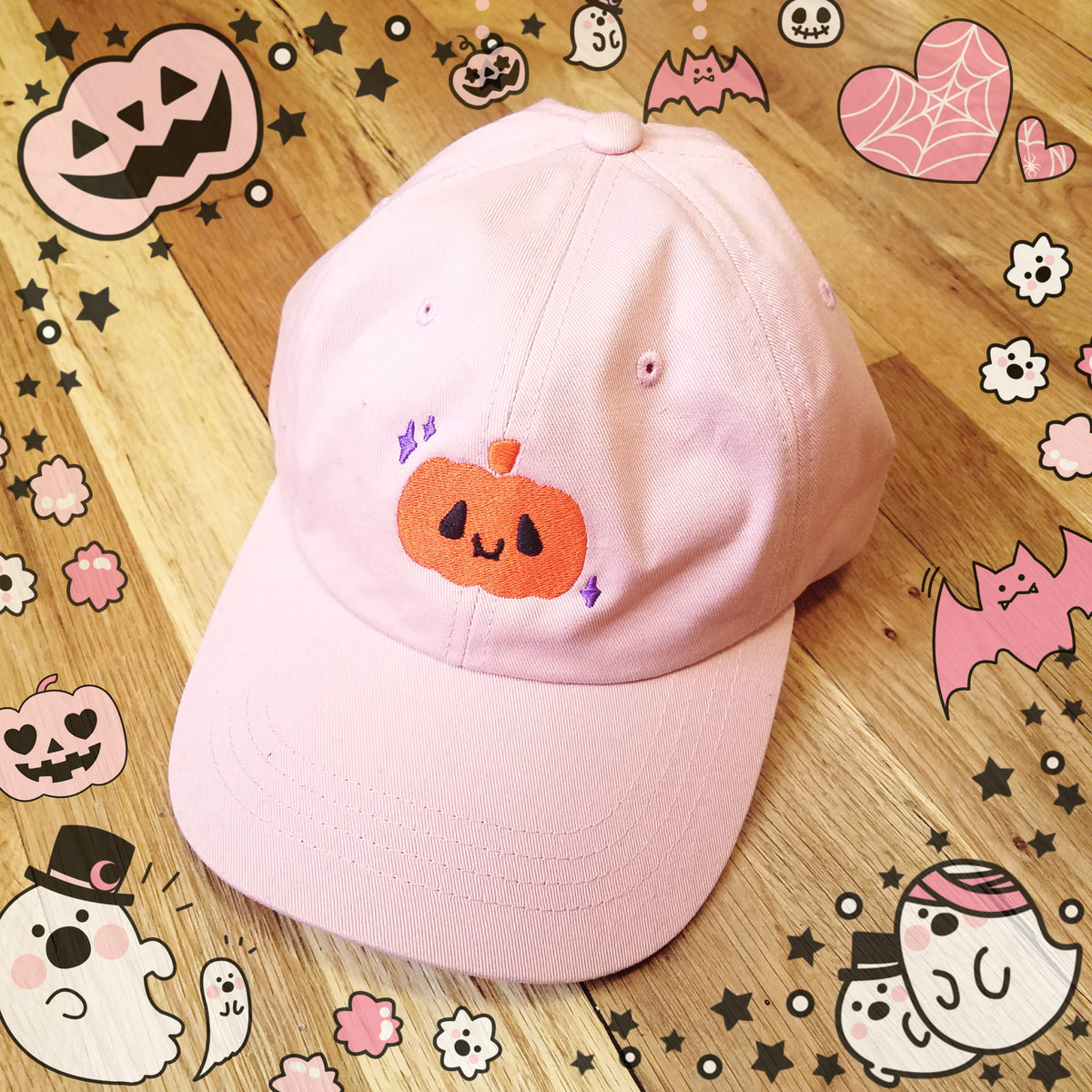 Cute Jack-o-Lantern Halloween Hat - Pumpkin Cap Dad Hat PINK AND BLACK ...